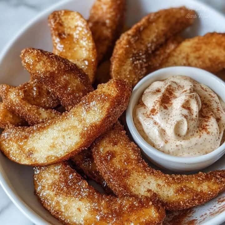 Air-Fried Apple Wedges with Caramel Whipped Cream Dip - ALL Recipes